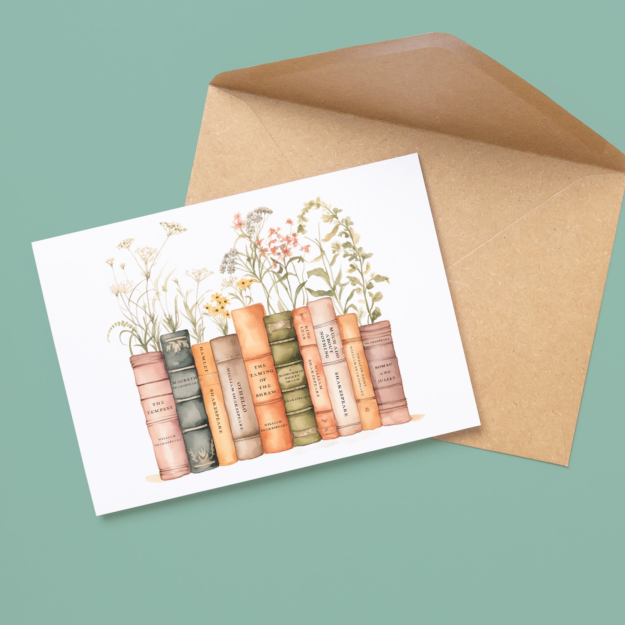 Shakespeare Book Stack Card – Quote and Quill